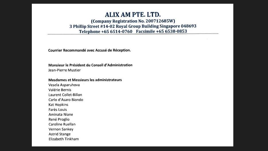 Courrier de ALIX au board de ATOS qui demande jusqu’à 1 Milliard d ...
